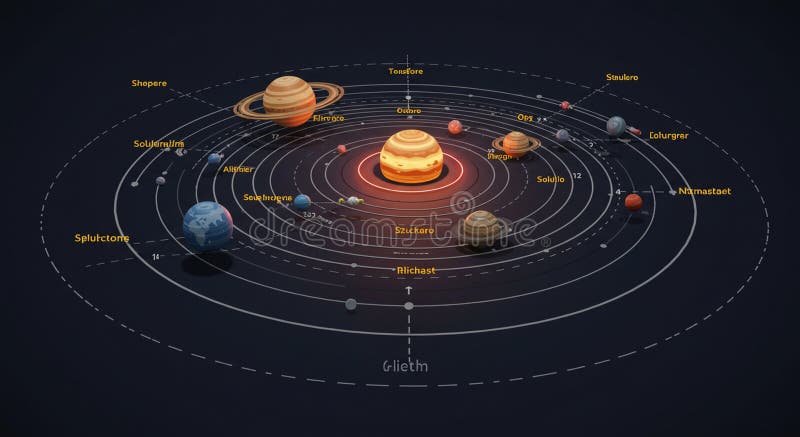 A Fictional Solar System Model with Labeled Planets and Celestial ...