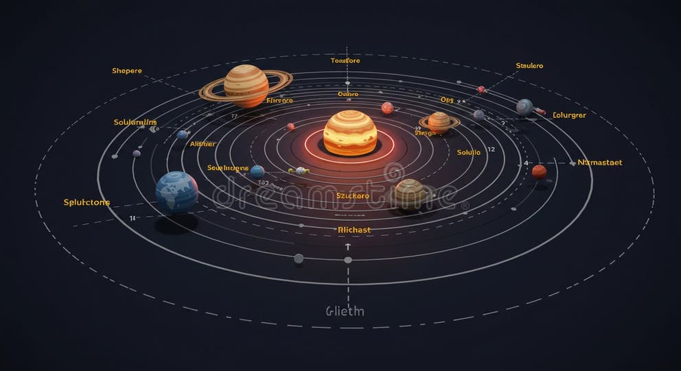 A Fictional Solar System Model with Labeled Planets and Celestial ...