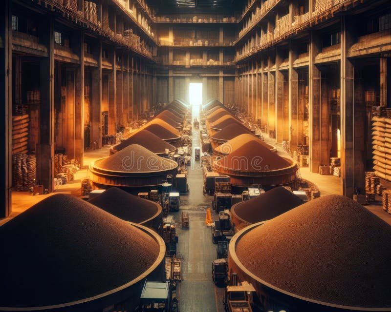 Fictional Warehouse Full of Piles of Coffee Stock Illustration ...