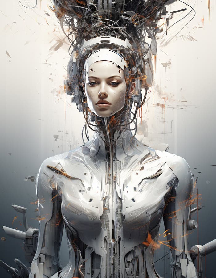 Fictional White Cyborg Robot Girl. Mechanical Element is Blended into ...