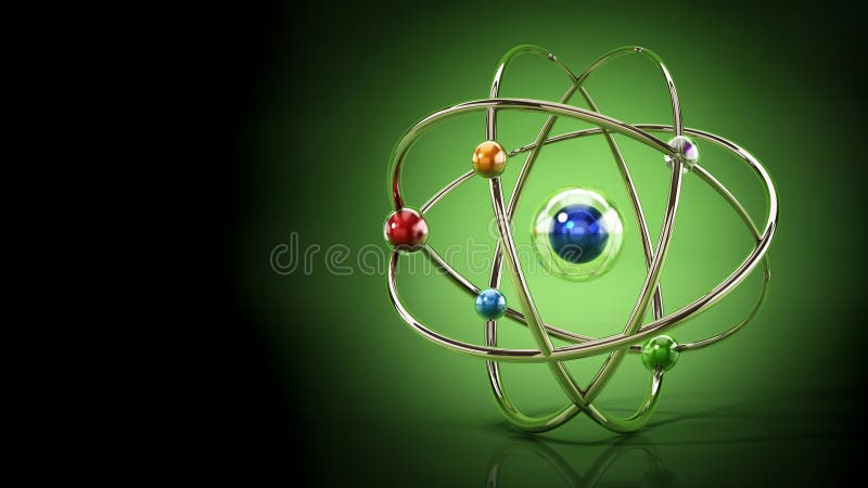Fictitious Atom Model with Core and Orbiting Spheres. 3D Illustration ...