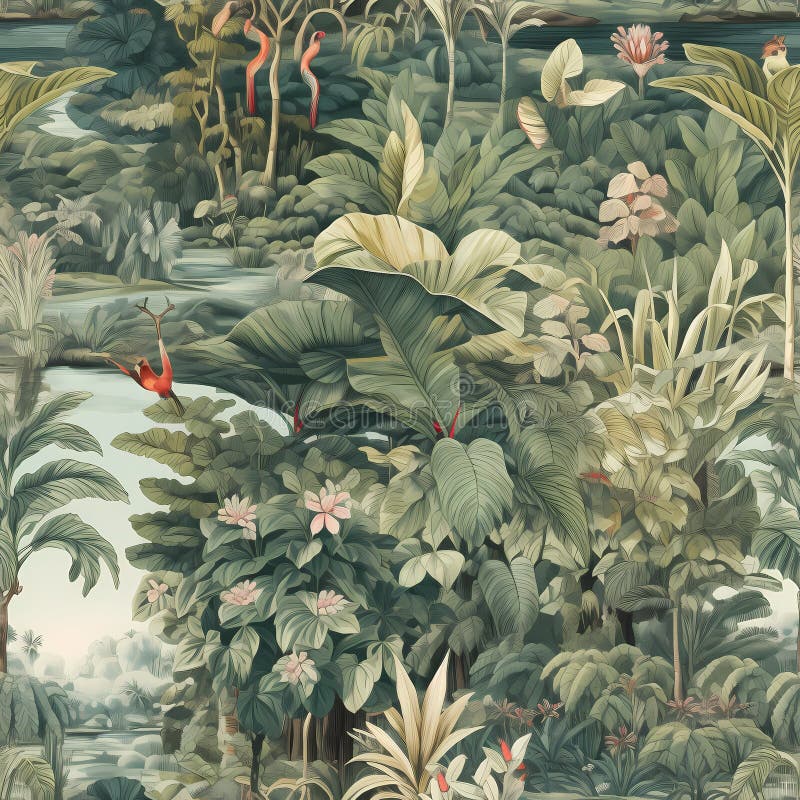 Tropical Plants with this Jungle Landscape Seamless Pattern Stock ...