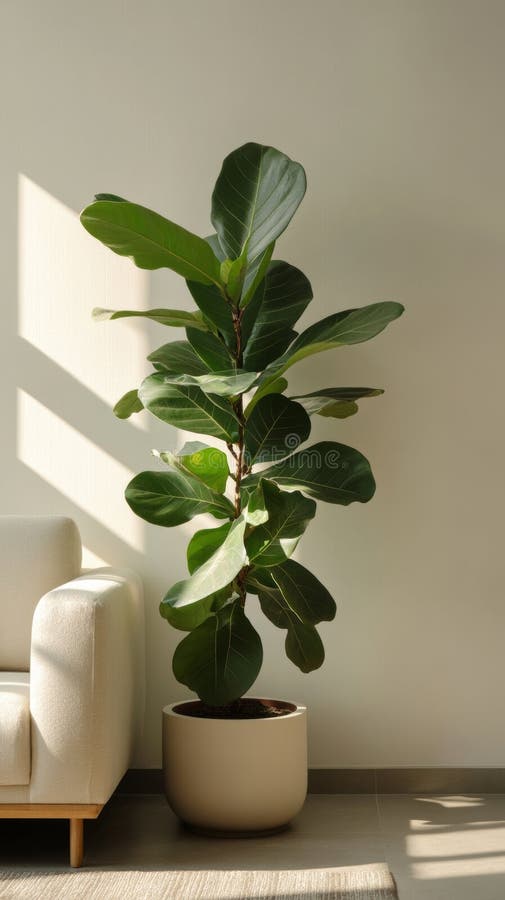 Fiddle Leaf Fig Tree in Modern Living Room, Minimalist Interior Design ...