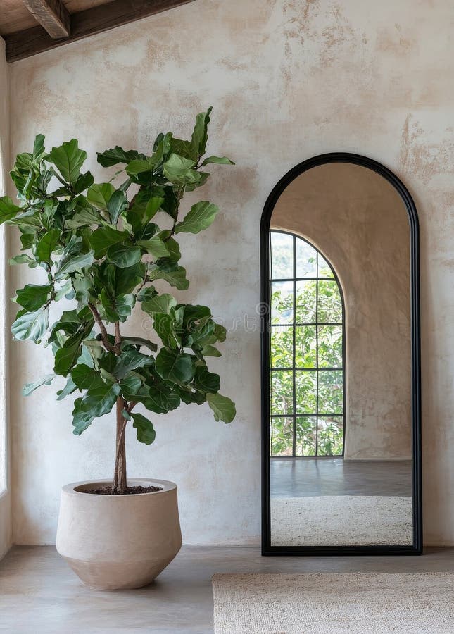 Fiddle Leaf Fig Tree in Stylish Indoor Setting with Large Window and ...