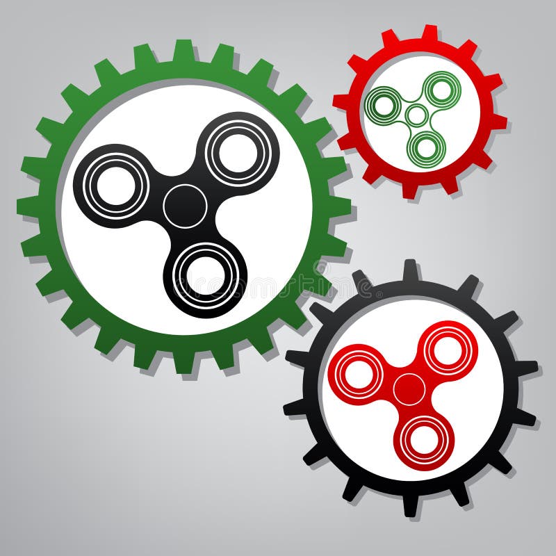 Fidget Spinner Sign. Vector. Three Connected Gears with Icons at Stock ...