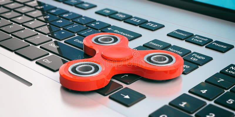 Fidget Spinners on a Computer Keyboard. 3d Illustration Stock ...
