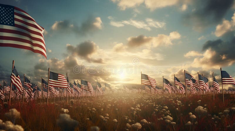A Field of American Flags, Each Representing a Fallen Soldier, Stock ...