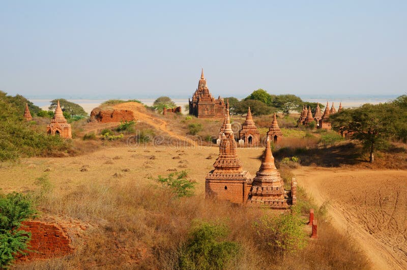 Field of Ancient Temples in Bagan Stock Photo - Image of town, bush ...