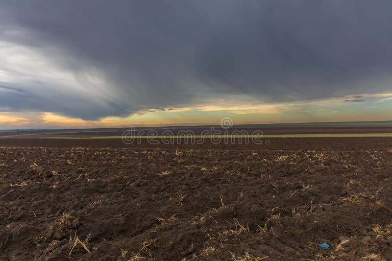 Field with Arable Land. Plowed Field Stock Photo - Image of ...