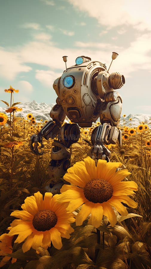 Field of Artificial Intelligence Robotic Sun Flowers Generative AI ...
