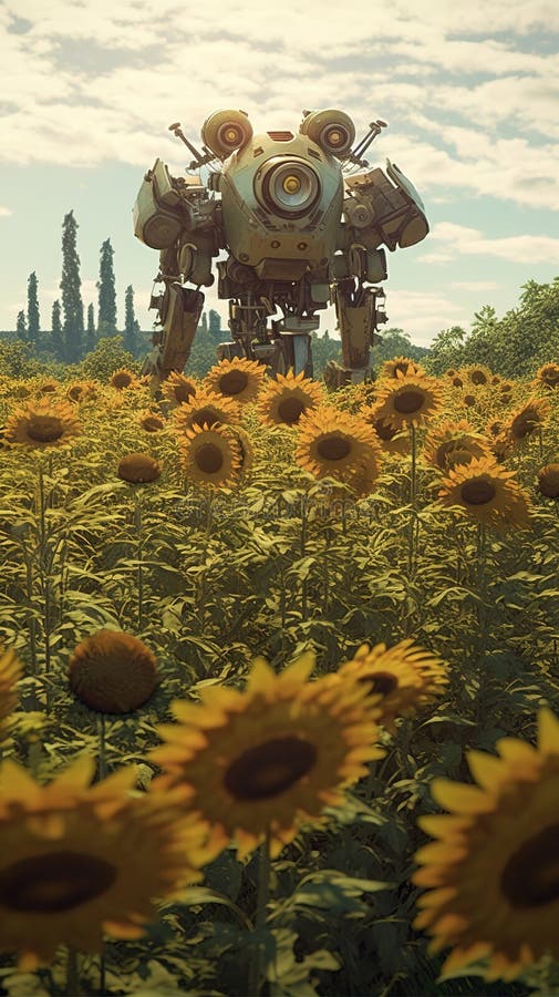 Field of Artificial Intelligence Robotic Sun Flowers Generative AI ...