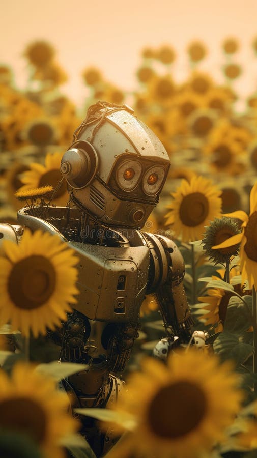 Field of Artificial Intelligence Robotic Sun Flowers Generative AI ...