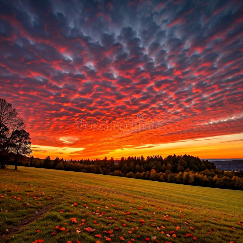 Field with Autumn Sunset on Its Horizon. Stock Illustration ...