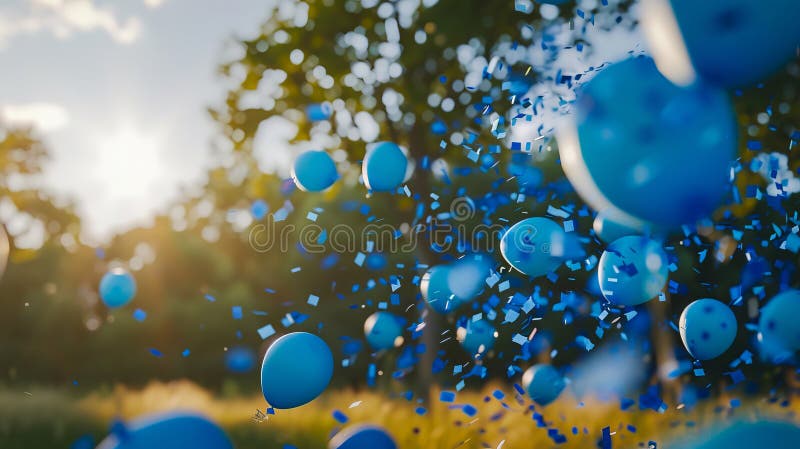 A Field of Blue Balloons Floating in the Air Stock Photo - Image of ...
