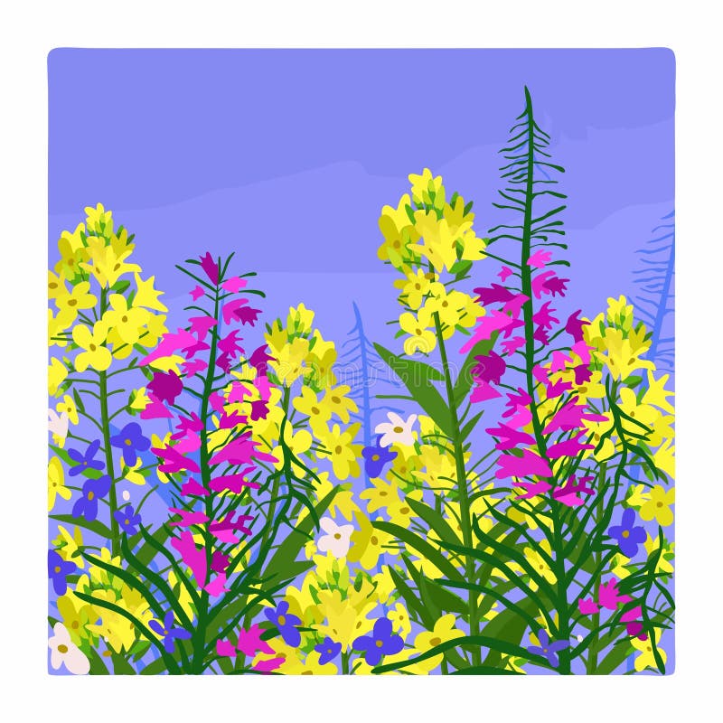 Field of Bright Wildflowers. Vector Illustration Stock Vector - Illustration of wildflowers ...