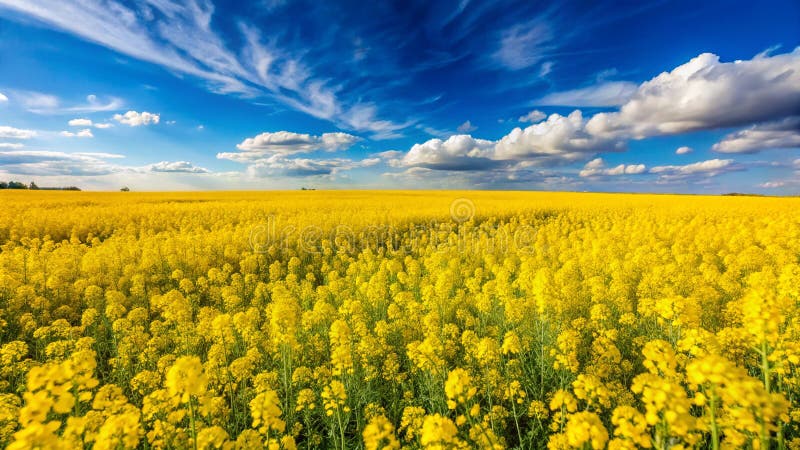 A Field of Bright Yellow Mustard Flowers Under a Clear Sky Stock ...