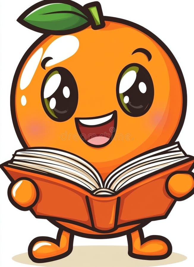In the Field, a Cartoon Orange is Illustrated As Reading a Book ...