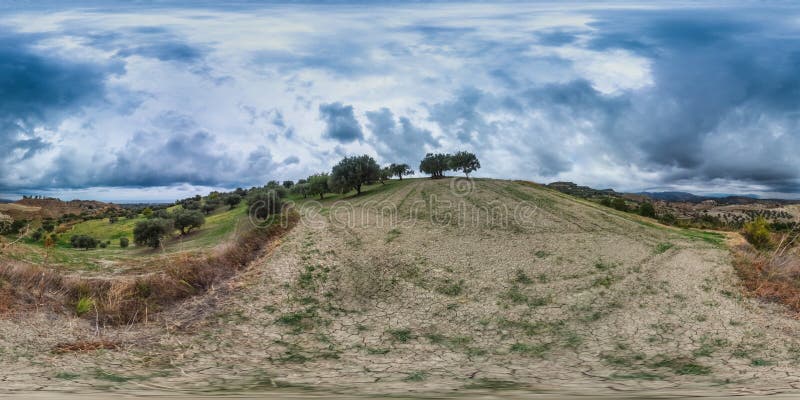 Field during the Cloudy Day 360 Panoramic View Stock Photo - Image of ...