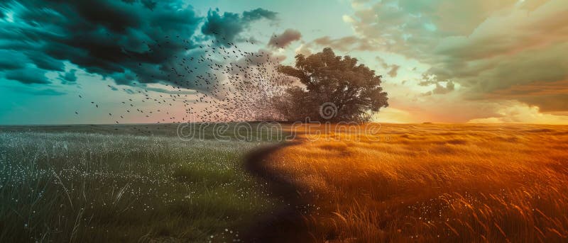 Field Conceptual Contrast with Tree in the Middle and a Path Leading To ...