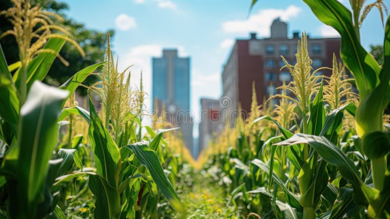 A Field of Corn with Buildings in the Background Stock Illustration ...