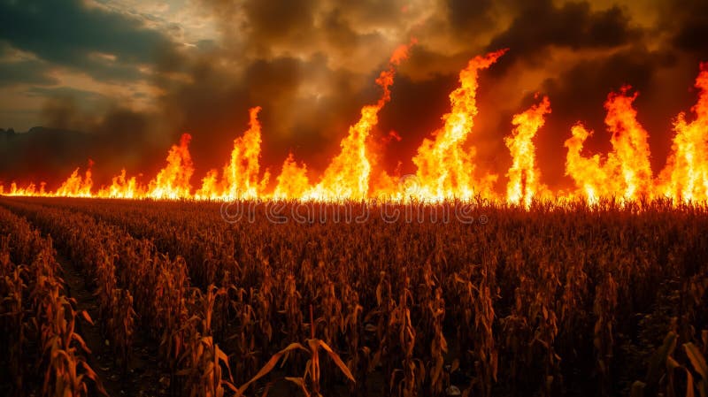 A Field of Corn on Fire in the Middle of a Field Stock Photo - Image of ...