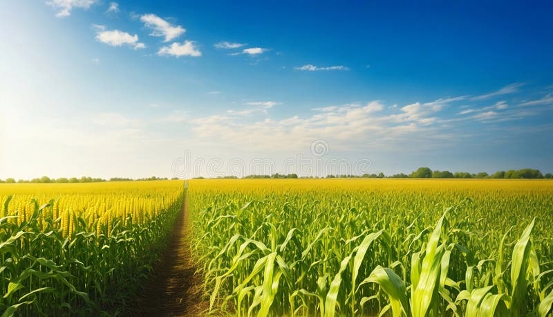 A Field of Corn and a Path Leading To the Sky Stock Illustration ...
