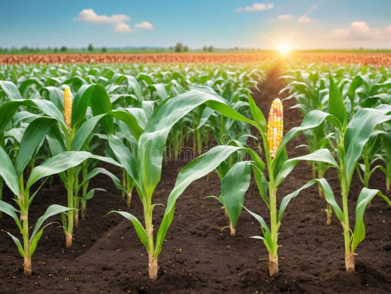 A Field of Corn with the Sun in the Background. Generative AI Stock ...