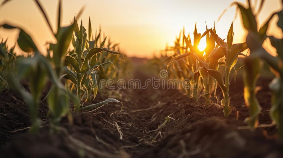 Field of Corn with the Sun Setting Behind it Stock Illustration ...