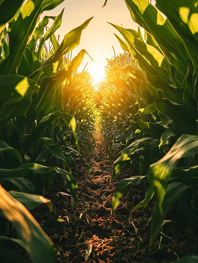 A Field of Corn with the Sun Shining through the Leaves Stock Photo ...