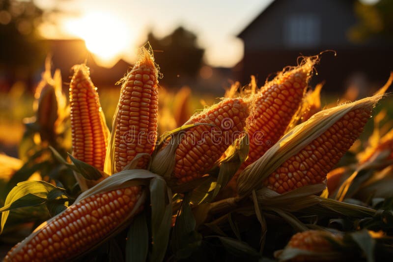 Field Corn, with Sunset, in, Stock Illustration - Illustration of crops ...