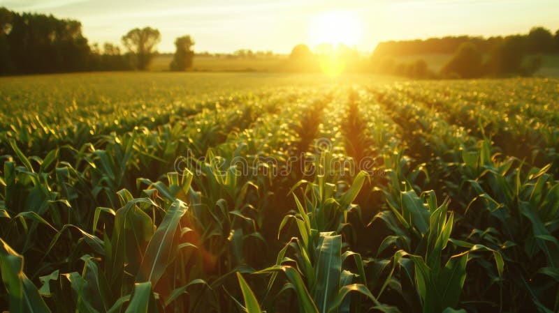 Sunset Over a Field of Corn Stock Photo - Image of sunset, landscape ...
