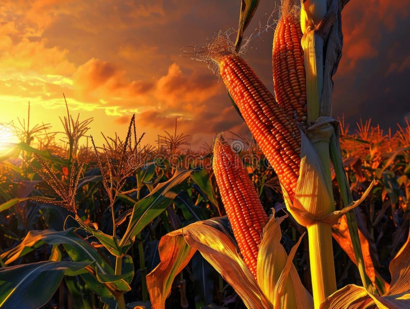 Field of Corn Sunset stock image. Image of evening, land - 375025791
