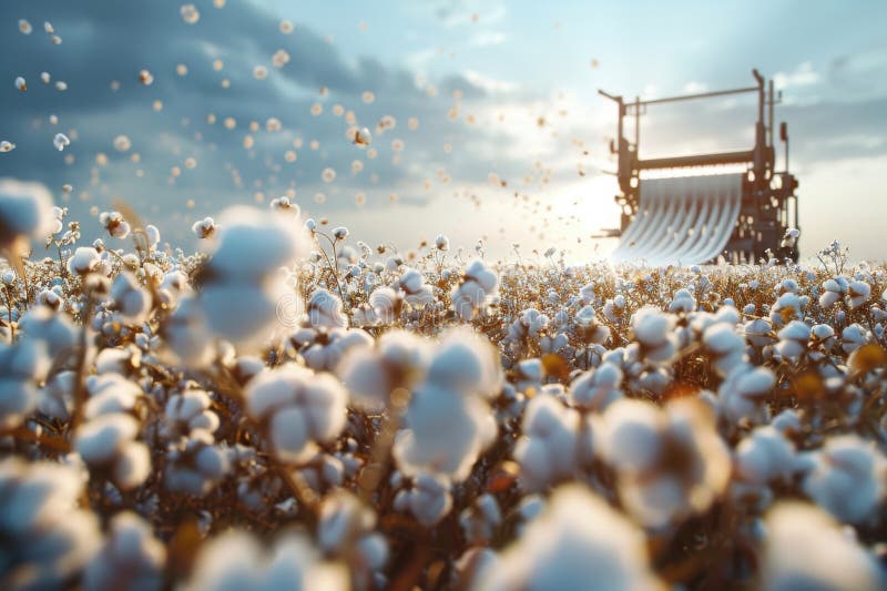 A Field of Cotton Flowers is Being Sprayed with Water Stock Photo ...