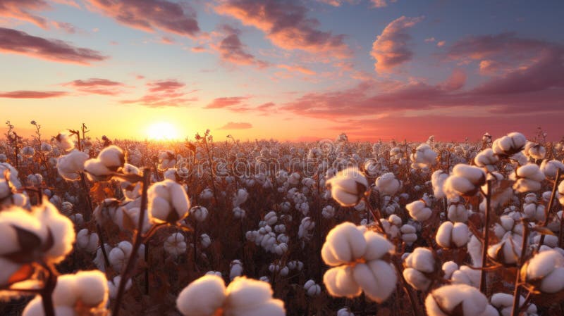 Sunset Meadow with Cotton Field: Uhd Image in Midwest Gothic Style ...