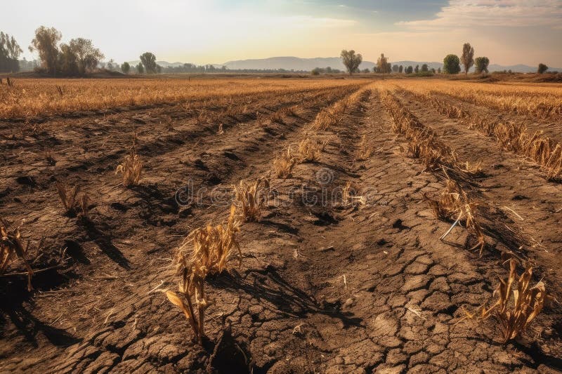 Field of Crops Destroyed by Drought. Generative AI Stock Illustration ...