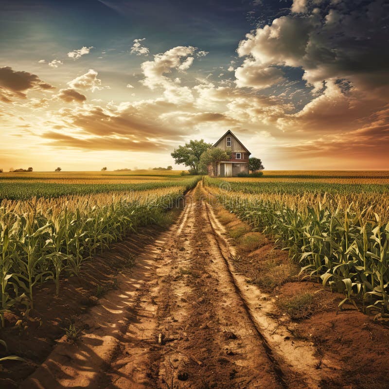 Field Crops Leading To a Farm House Stock Photo - Image of agriculture ...