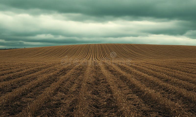 A Field of Crops is Shown in a Cloudy Sky Stock Photo - Image of plowed ...