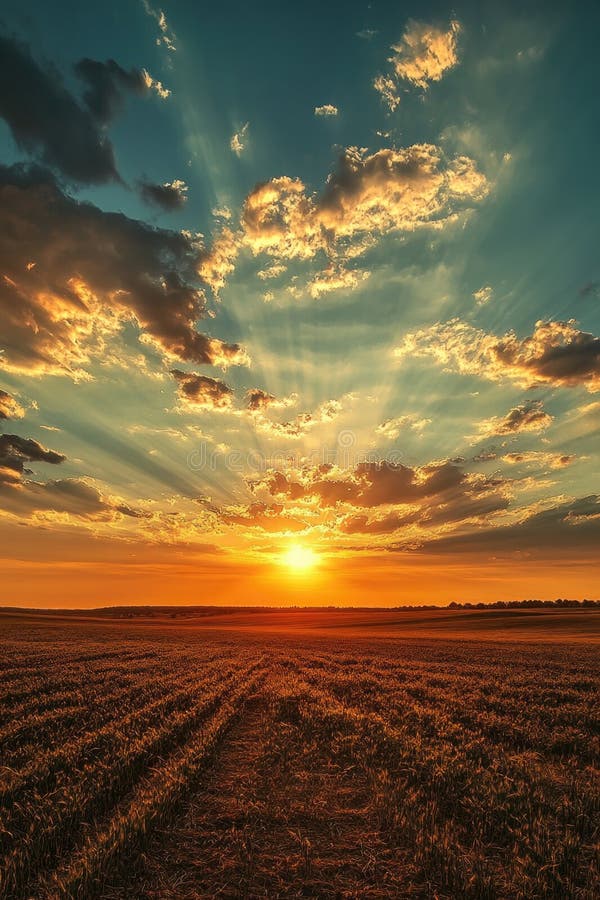 Field of Crops at Sunset stock image. Image of golden - 378086329