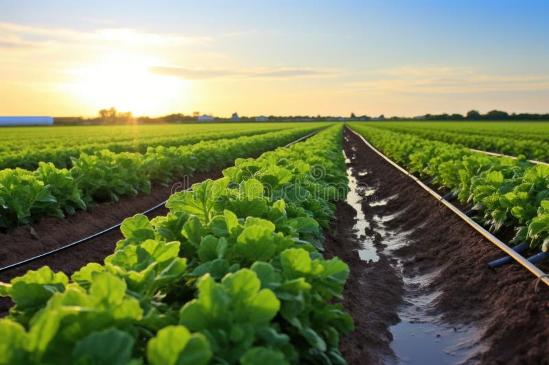 A Field of Crops Using Drip Irrigation System Stock Image - Image of ...