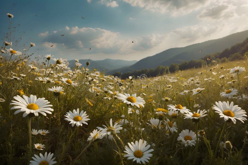 A Field of Daisy Flowers Blooming Stock Photo - Image of sunshine ...