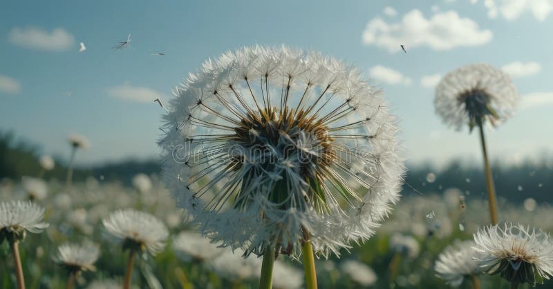 A Field of Dandelions is Shown with a Few Flowers in the Foreground. the Background Features a ...
