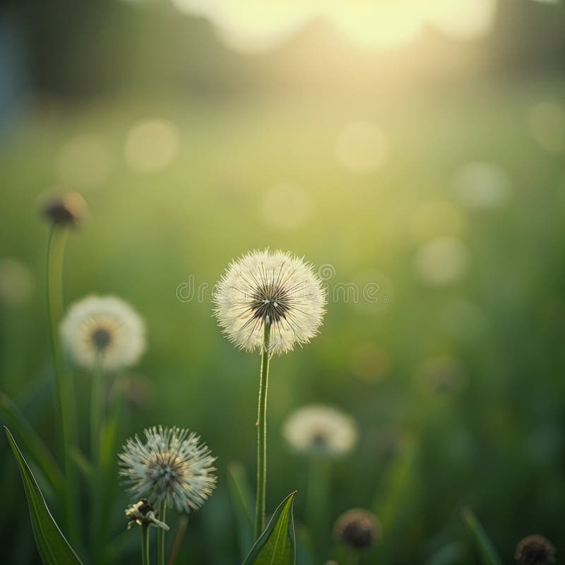 A Field of Dandelions with a Single Flower in the Foreground Stock ...