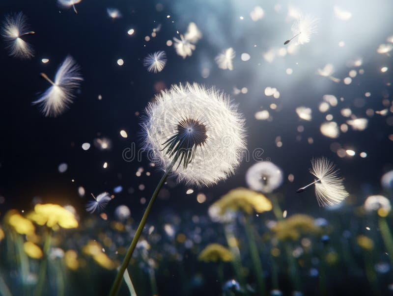 Dandelion Field Blowing Wind Stock Photo - Image of dandelion, blowing: 380102398