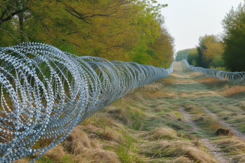 Field Defense Line: Army Base Barbed Wire Fence. Stock Illustration ...