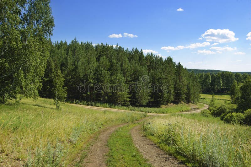 Field Dirt Road. Blue Sky and Clouds. Stock Image - Image of colors ...