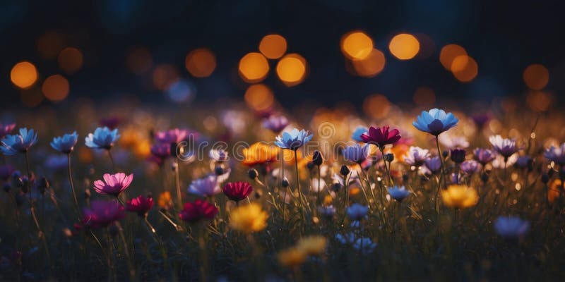A Field of Enchanted Flowers Glowing with Different Hues Under the ...