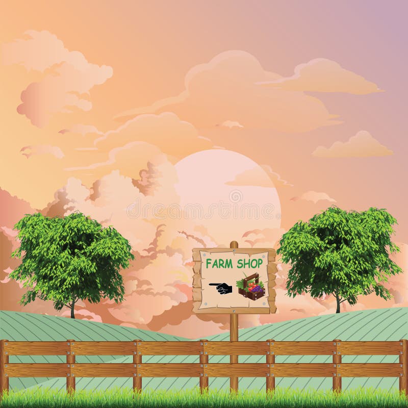 Farm shop sign at dawn stock illustration. Illustration of industry ...