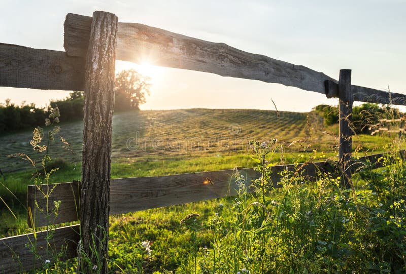 Old Fence Made of Wood with Gate in Countryside. Beautiful Summer ...