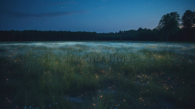 A Field Filled with Fireflies in a Summer Evening. Generative AI Stock ...