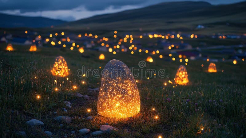 Field is Filled Levitating Stones Emit Soft Glow and Haunting Hum As ...